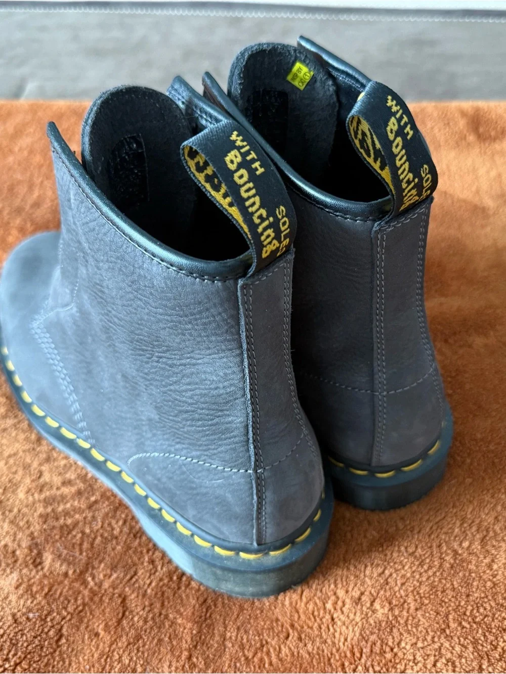 Dr. Martens | Shoes | Dr Martens Gray Slipon Leather Boots With Yellow ...